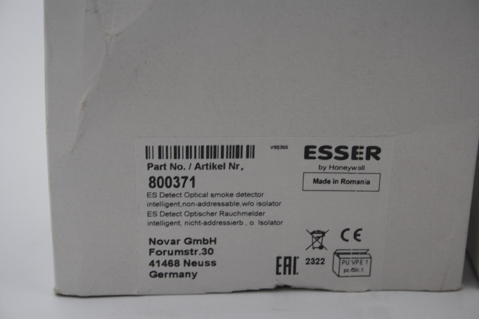 2x Esser 800371 ES Detect Optical Smoke Detector Complete With Bases ...