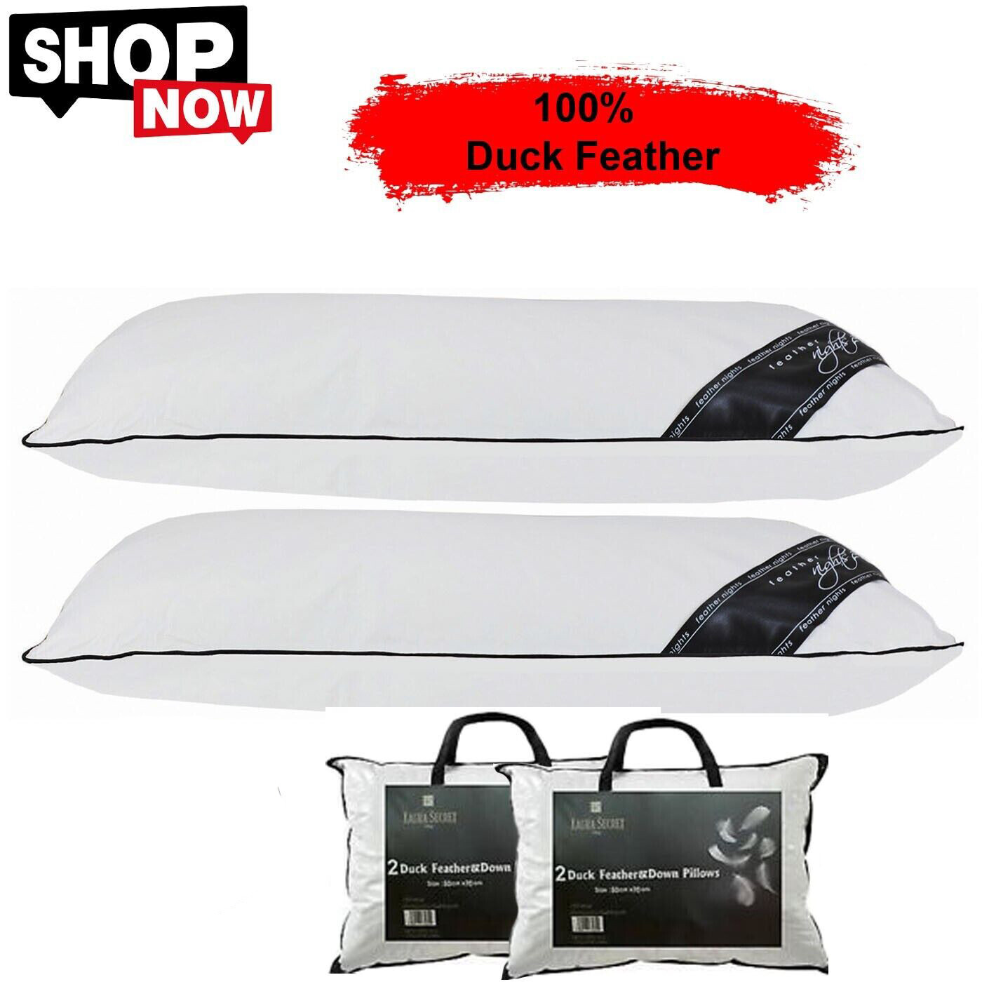 100% Duck Feather & Down Pillows Extra Filled Soft Comfortable Pillows ...