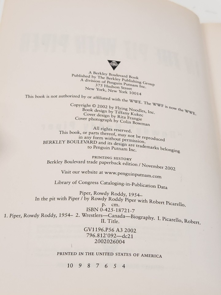 In The Pit With Piper Paperback Book - Rowdy Roddy Piper - WWE ...