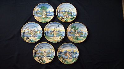 A Set of Seven Hand-Painted Italian Pottery Plates | eBay