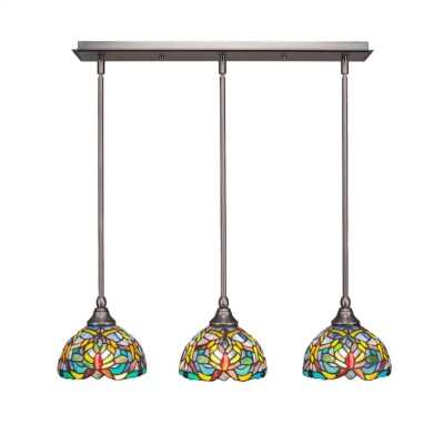Toltec 3 Light Mini Pendant, Brushed Nickel, 7" Kaleidoscope Glass - 25 ...