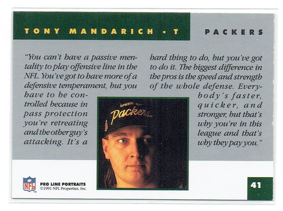 1991 NFL Pro Line Portraits Tony Mandarich #41 | eBay