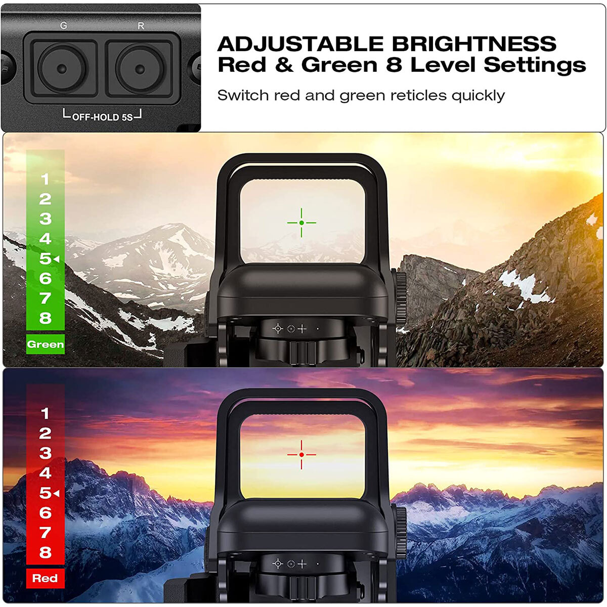 Holographic RefIex Red Green Dot Laser 4 Reticles w/Quick Detach Mount ...