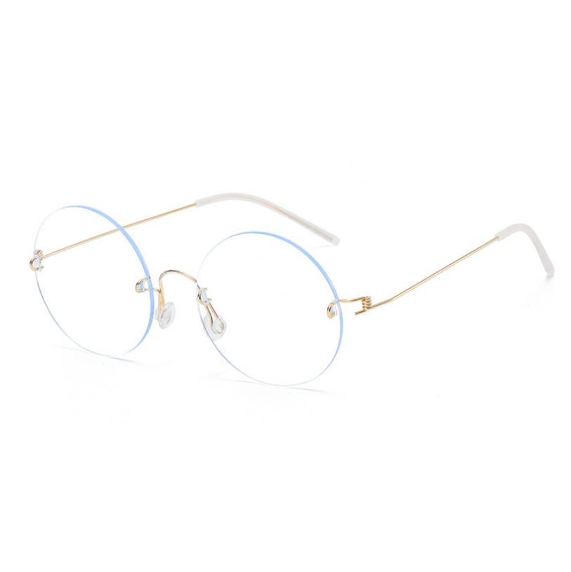 Metal Alloy Rimless Round Eyeglasses Men Women Anti Blue Light Glasses ...
