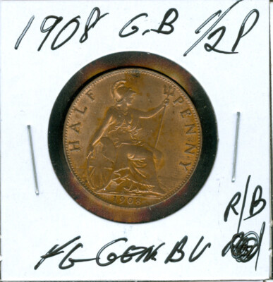 1908 GREAT BRITAIN HALF PENNY FINEST GRADE GEM BU RB * | eBay