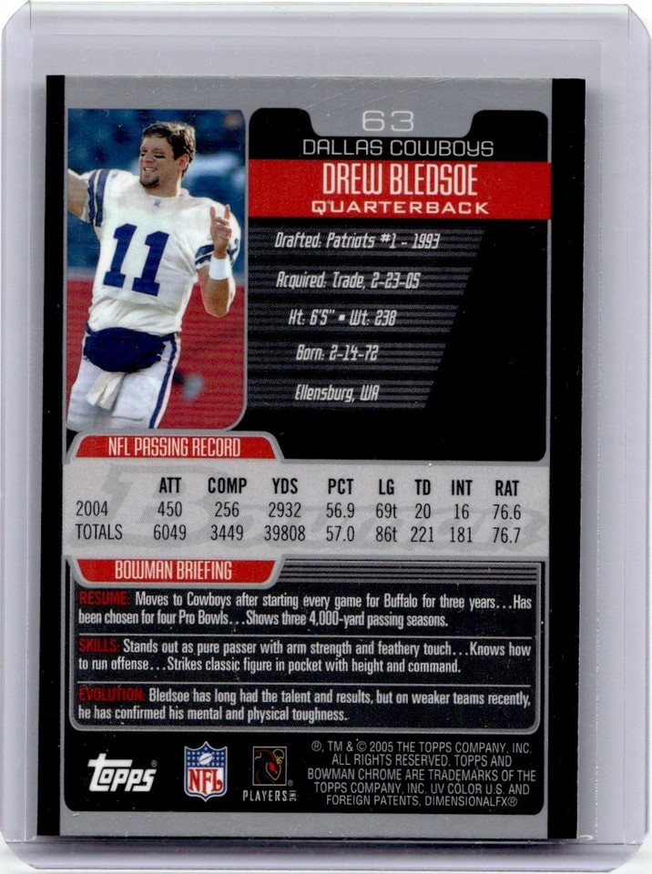 2005 BOWMAN CHROME DREW BLEDSOE DALLAS COWBOYS #63 | eBay
