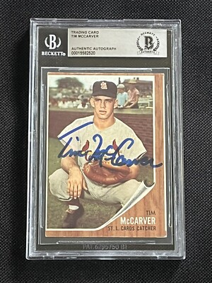 TIM McCARVER 1962 TOPPS ROOKIE SIGNED AUTOGRAPHED CARD BECKETT BAS ...