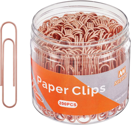 Rose Gold Paper Clips, 200 Count Large Size, 2 Inch Jumbo Paperclips ...
