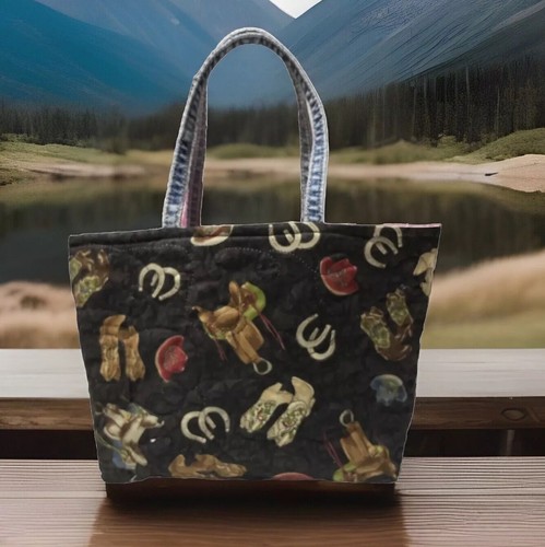 Bible tote Scripture bag HORSE BOOK BAG TOTE PURSE DENIM FABRIC 2 SIDED ...