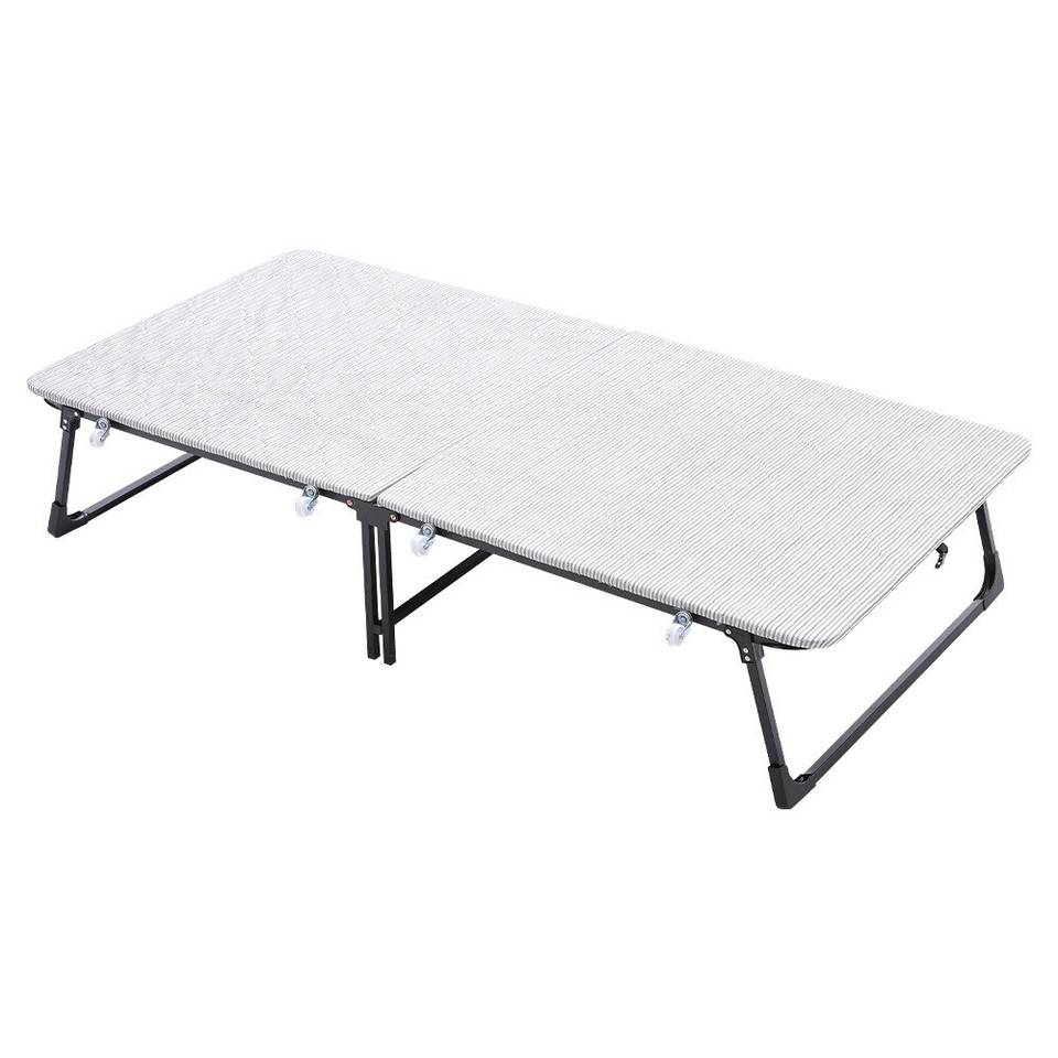 FOLDABLE GUEST BED SINGLE METAL FRAME CAMPING COMPACT FOLDING ROLLAWAY ...
