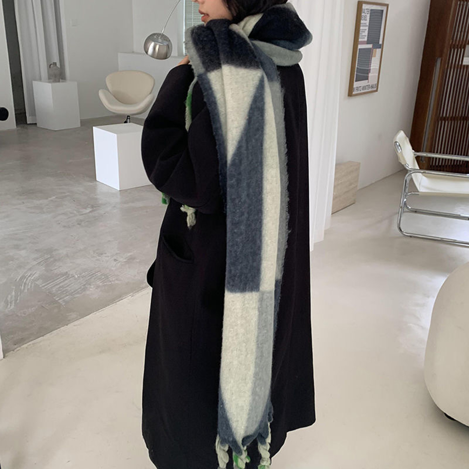 Women Winter Scarf Color Block Cold-proof Decorative Lady Scarf ...