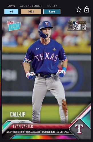 TOPPS BUNT 23 EVAN CARTER RC, CALL-UP TEXAS RANGERS, RARE RAINBOW ...