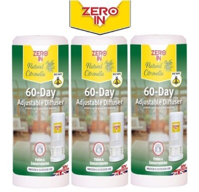 3 x Zero In 60 Day Citronella Diffusers, Portable Fly Insect Killer ...