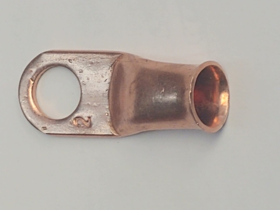 25 PACK 2ga Gauge unplated Bare Copper Battery wire cable terminal lug ...