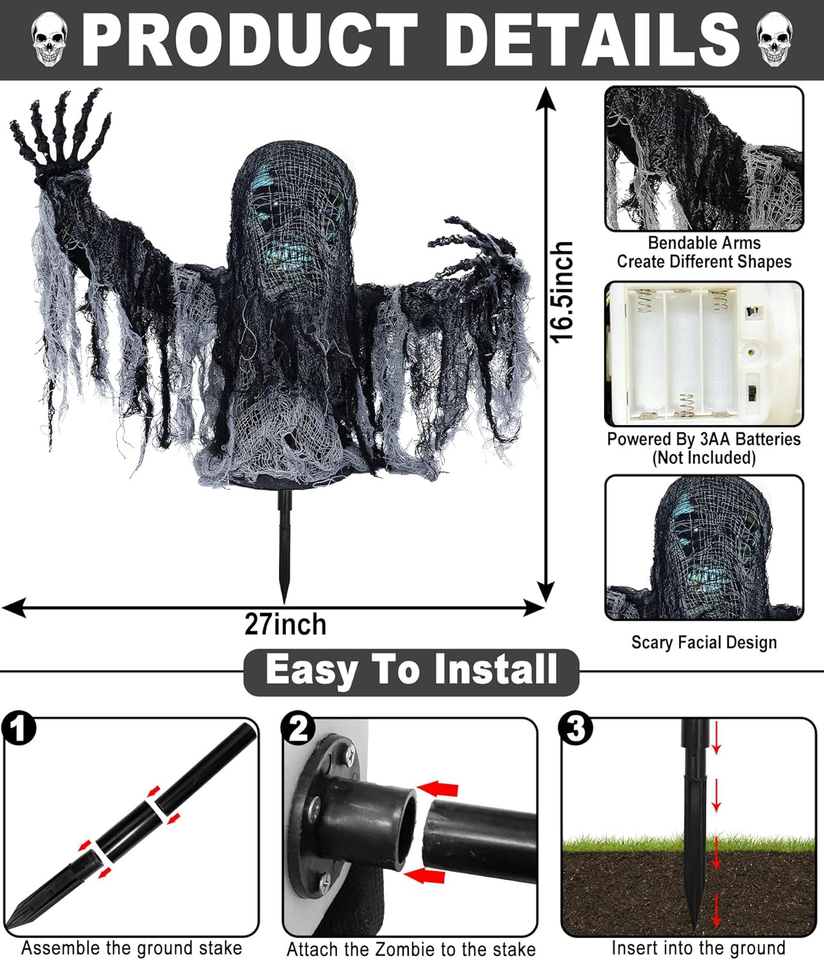 Talking Zombie Groundbreaker Halloween Animatronic with Creepy Sound ...