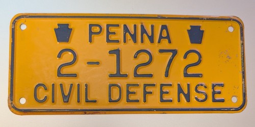 Vintage Pennsylvania Civil Defense License Plate Tag Yellow Allegheny ...