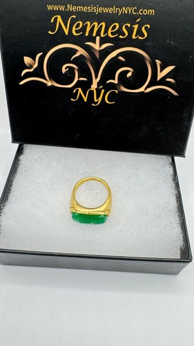 Vintage Green Fun Jade Gold Finished Mens Ring | eBay