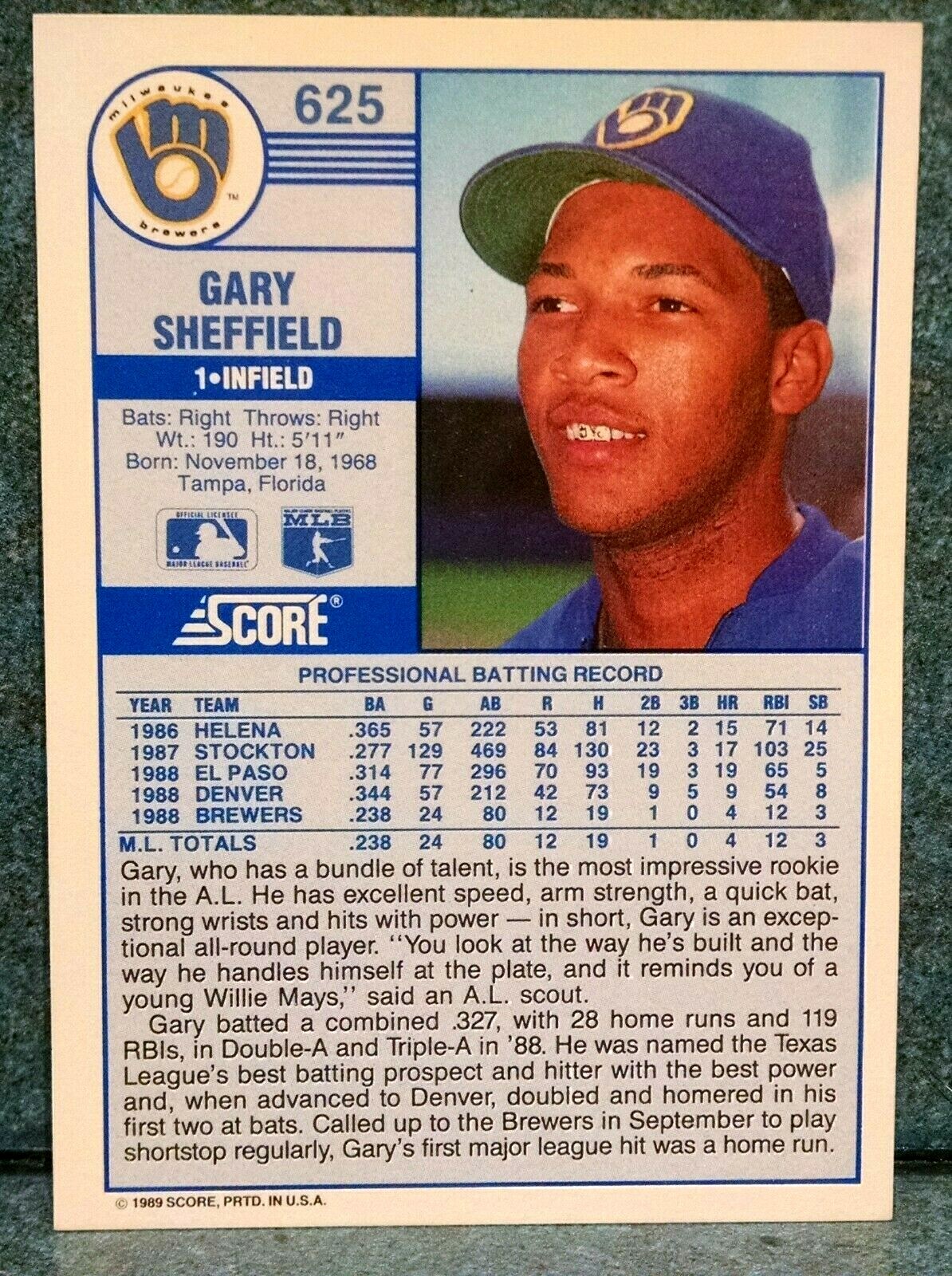 Score 1989 - Gary Sheffield - Rookie Card #625 | eBay