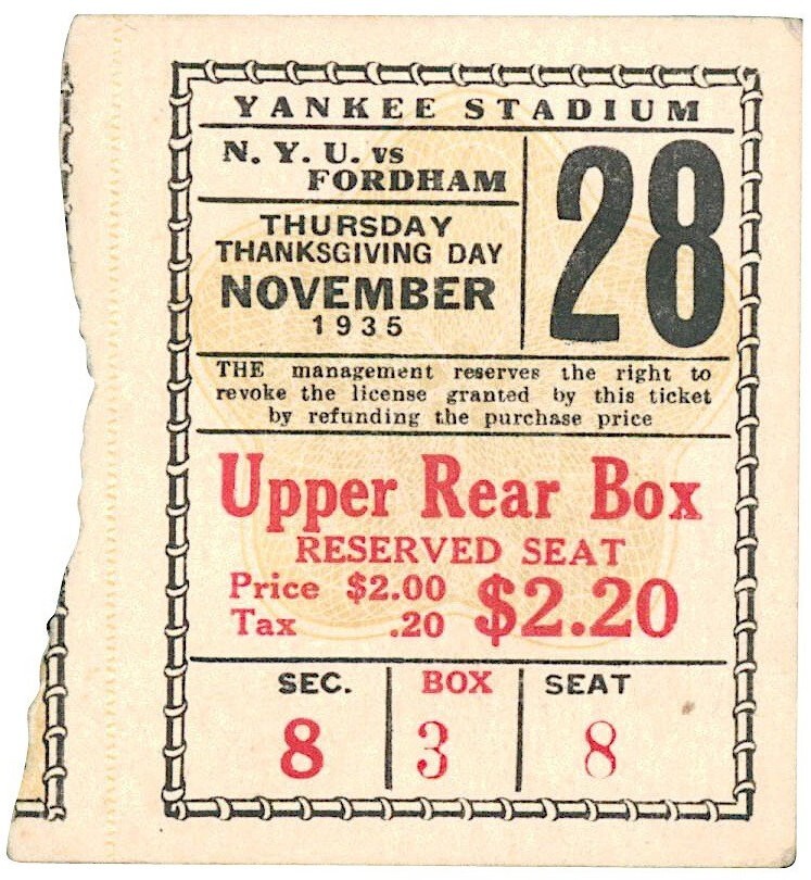 LOU GEHRIG SIGNED AUTO FORDHAM FOOTBALL PROGRAM & TICKET W/BABE RUTH ...