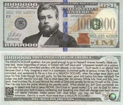 Charles Spurgeon Million Dollar Novelty Funny Money Gospel Tract + FREE ...