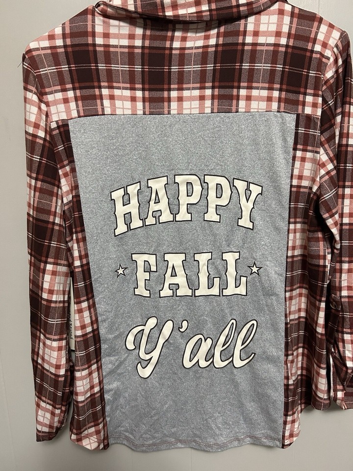 Women's ABOVE AND BEYOND 3/4 Roll Tab Sleeve Shirt NWT Happy Fall Size ...