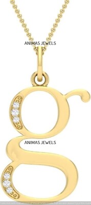 14K Yellow Gold Plated 0.03CT Round Cut Real Diamond "G" Letter ...