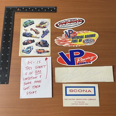 6 Piece Lot CAR RACING FUEL & MISC HOT ROD STICKERS / DECALS (VP NHRA ...
