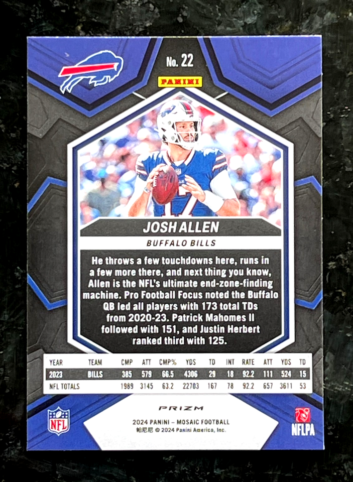 Josh Allen 2024 Panini Mosaic Reactive Yellow Parallel Buffalo Bills ...