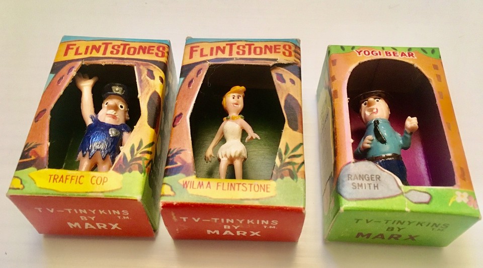 3 vintage TV Tinykins figures by Marx in original boxes, Flintstones ...