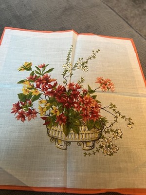 EM JO PE Pale Signed Blue Hankie Orange & Yellow Flowers EC 🎉 | eBay