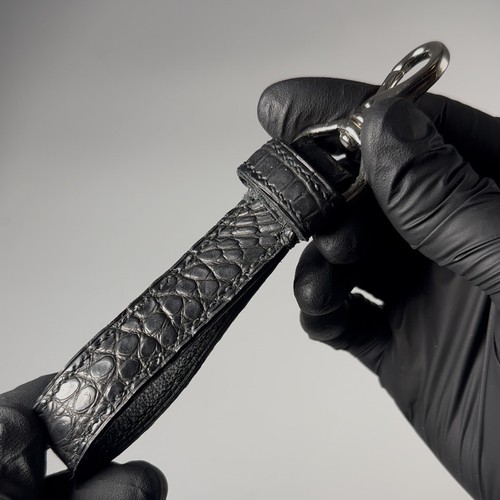 Matte Black alligator skin key chain, luxury exotic keyfob handmade in ...