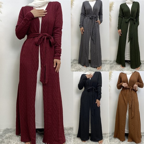 Muslim Knitted Open Cardigan Kaftan Robe Women Maxi Dress Abaya Dubai ...
