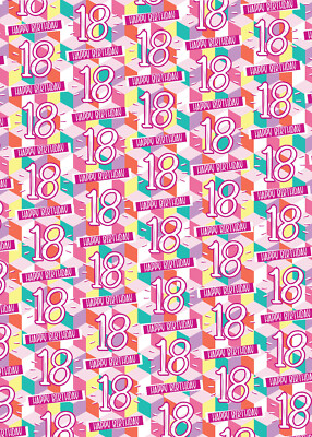 2 Sheets 18th Birthday Girl Wrapping Paper Age 18 Giftwrap PINK CUBES ...