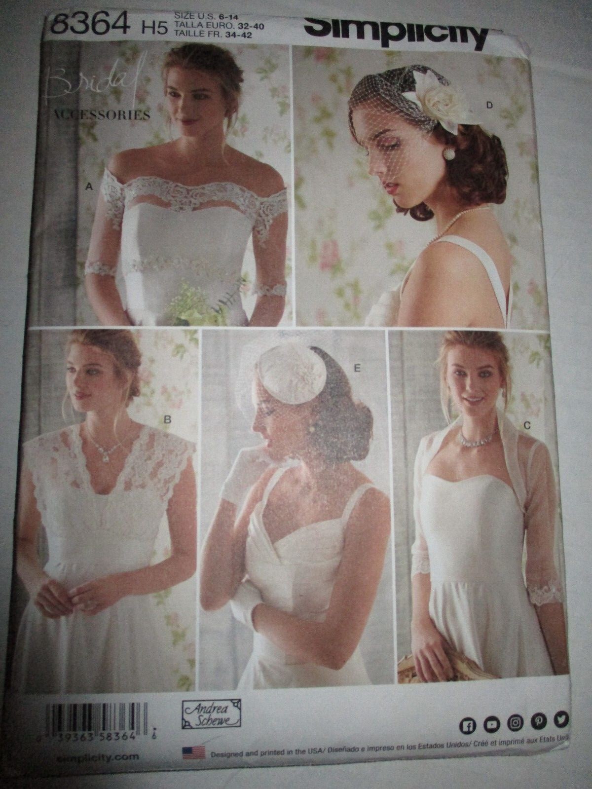 Simplicity 8364 Bridal Accessories Uncut Pattern Andrea Schewe Sz. 6-14 Wedding | eBay