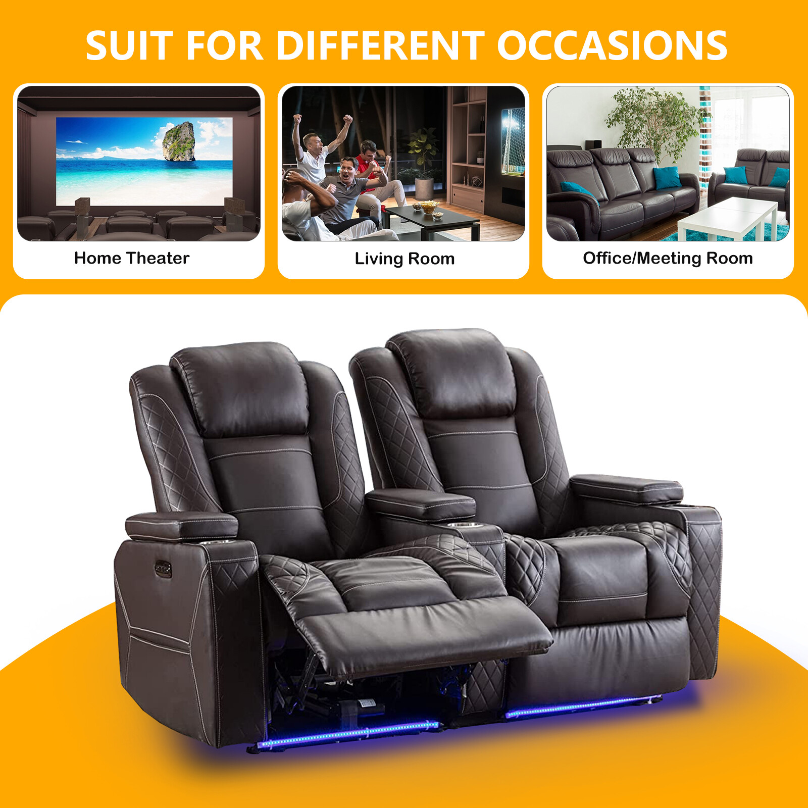 Electric Power Recliner Chair Home Theater Seat Sofa w/Power Headrest ...