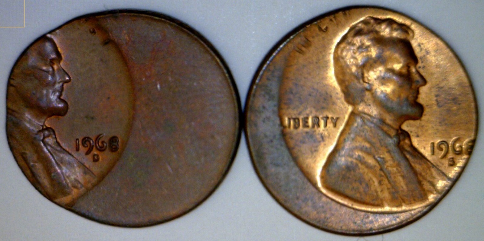 1968s & 1968d OFF CENTER ERROR Lincoln Cent Unc/ BU PAIR KEY DATE 2 ...