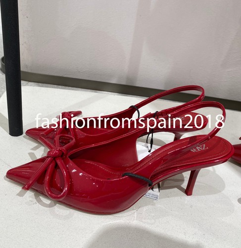 ZARA NEW WOMAN SLINGBACK PATENT BOW HEEL SHOES RED 35-42 2208/410 | eBay