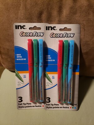 New Inc. Color Flow Felt Tip Pens .5 mm, Pack of 3(Red Green Blue Ink ...