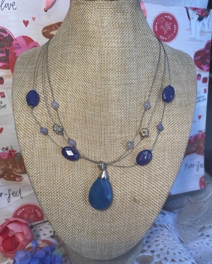 Vintage beaded 1970 necklace lilac color tear drop shape silver wire | eBay