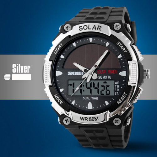 Men's Analog Quartz Watch Solar Power Sport Dual Time LED Digital ...
