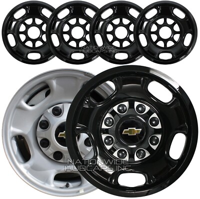 4 Chevy Silverado 2500 3500 HD Black 17" Steel Wheel Skins Rim Covers ...