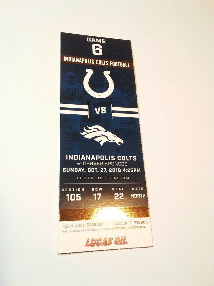 2019 Indianapolis Colts vs Denver Broncos NFL Football Full Ticket Stub ...