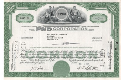 FWD Corporation - Original Stock Certificate -1963 - C015121 | eBay