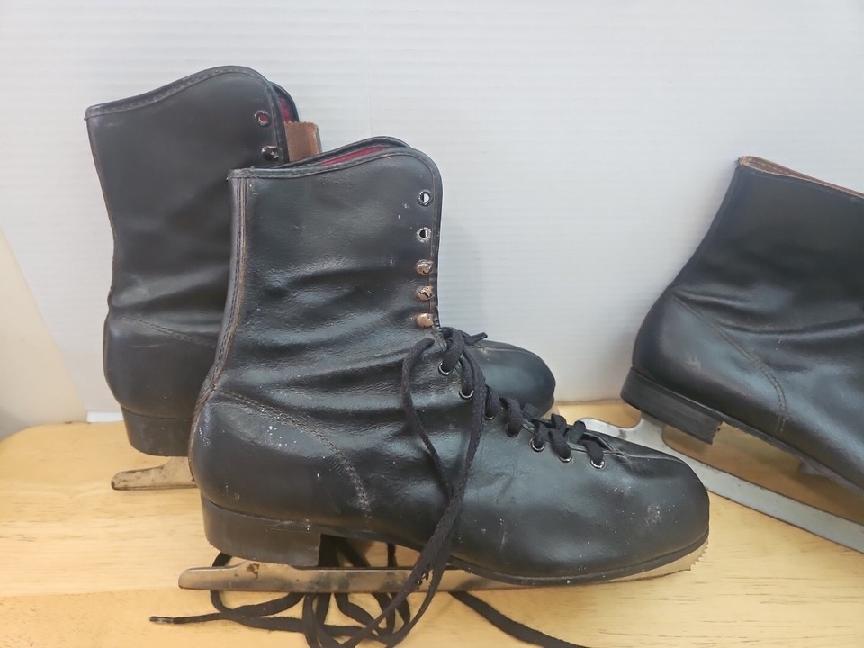 2 Prs Vintage Black Ice Figure Skates Men's Unsized DIY RUSTIC ...