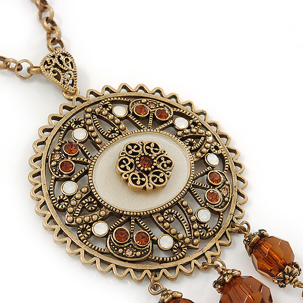 Victorian Style Crystal, Filigree Medallion Pendant With Chunky Gold ...