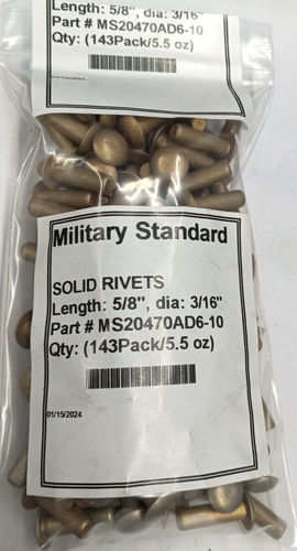 Military Standard P/N MS20470AD6-10 Length: 5/8", dia: 3/16" (143Pack/5 ...