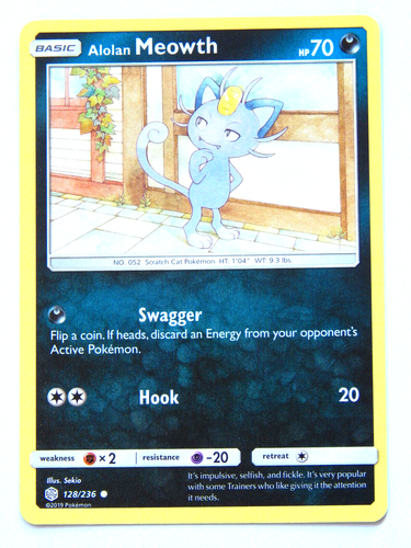 Alolan Meowth 128/236 (NM, Pokemon Card, Cosmic Eclipse, 2019, Darkness ...