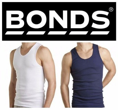 Bonds 3 Pack White Navy Black Chesty Cotton Singlets Underwear Mens ...