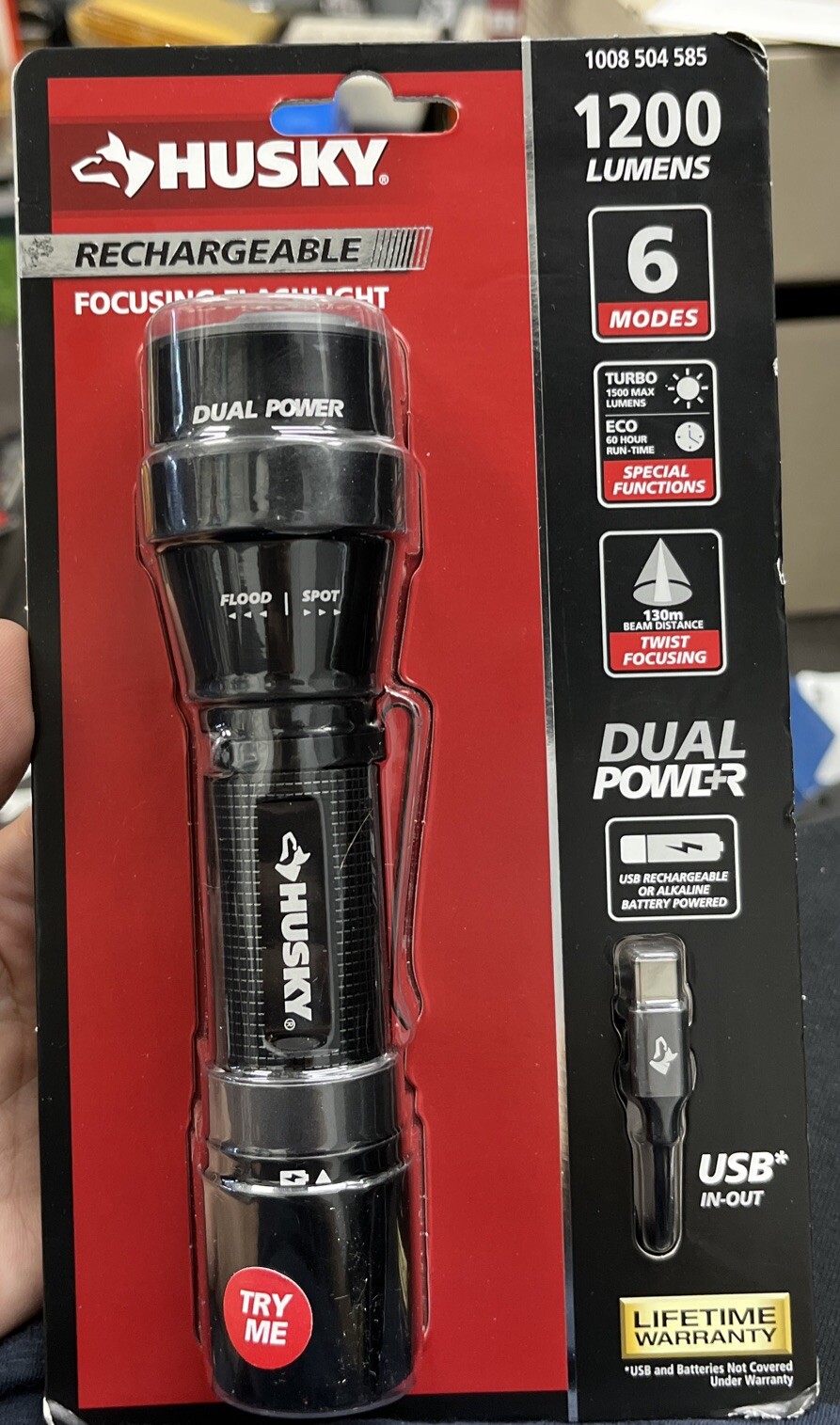 Husky 1200 Lumens Dual Power LED rechargeable Flashlight with focusing ...