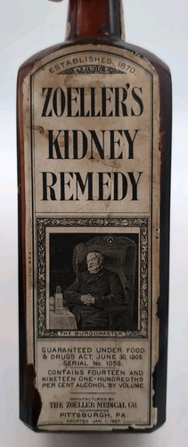 Rare Antique Labeled Zoeller's Kidney Remedy Bottle Zoeller Medical ...